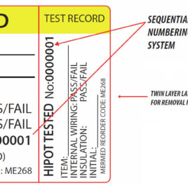HIPOT Tested Label – 65mm x 45mm piggy back, 500 per roll | Mermed